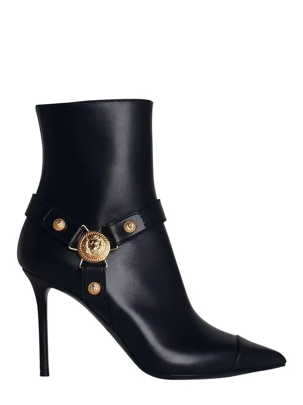 Balmain Eva Leather Ankle Boots With Buckle Detail - Black