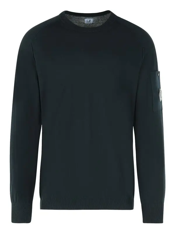 C.P. COMPANY Cotton Crew Neck Sweater With Lens Appliqu - Black