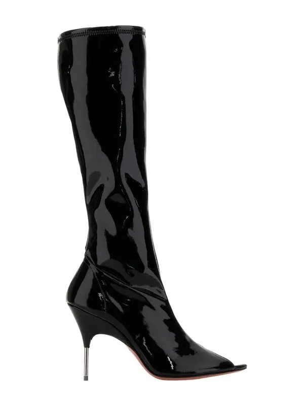 Amina Muaddi Vinyl Bruna Boots - Black