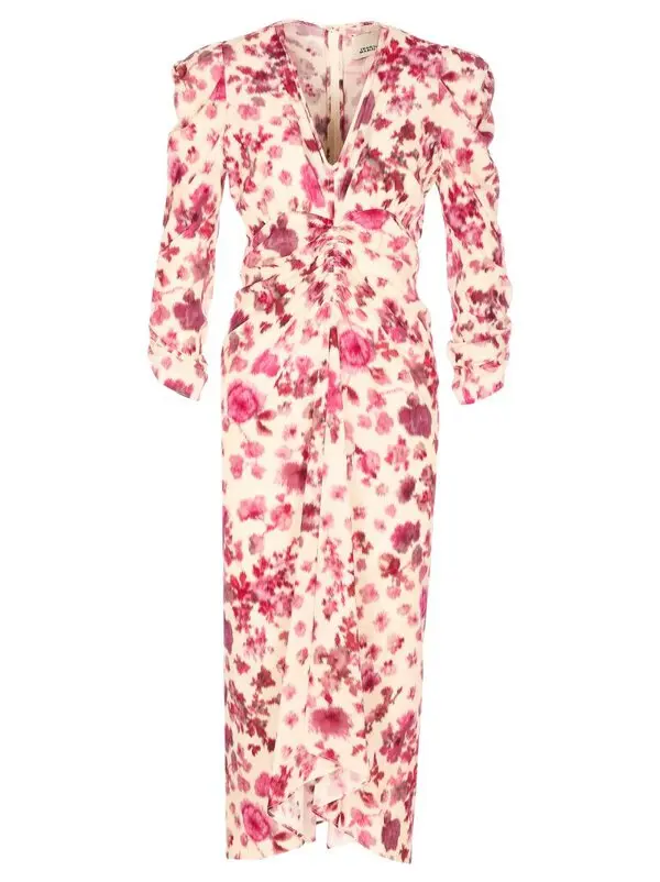 Isabel Marant Étoile Silk Blend Floral Print V-neck 3/4 Sleeve Dress - Pink