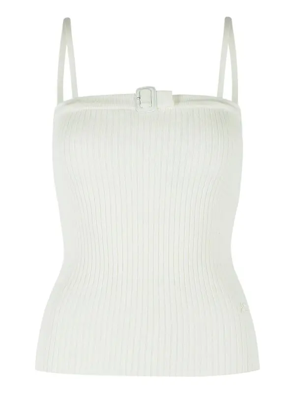 COURREGES Ribbed Tank Top With Decorative Buckle - White