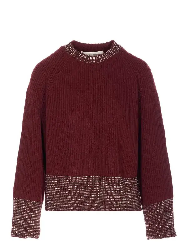 GOLDEN GOOSE Embroidered Rhinestone Crew Neck Sweater - Red