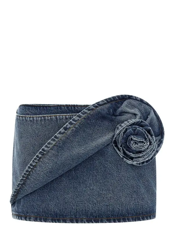 Magda Butrym Denim Mini Skirt With Floral Detail - Blue
