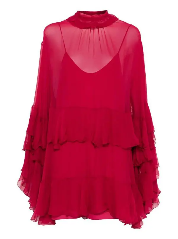 Chloé Silk Tiered Ruffle Dress - Pink