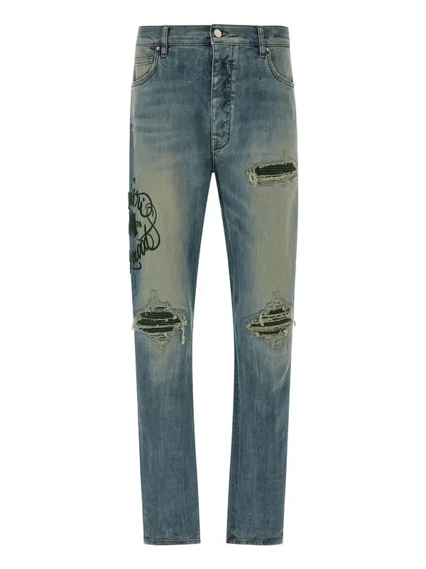 Amiri Hollywood Mx1 Distressed Stonewashed Stretch Denim Jeans - Blue