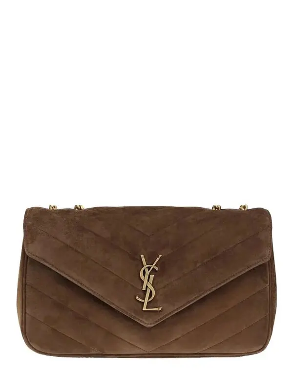 Saint Laurent Chevron Suede Shoulder Bag - Brown