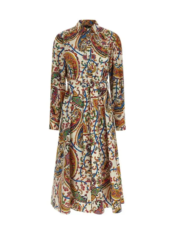 Etro Paisley Foliage Cotton Midi Dress - Multicolor