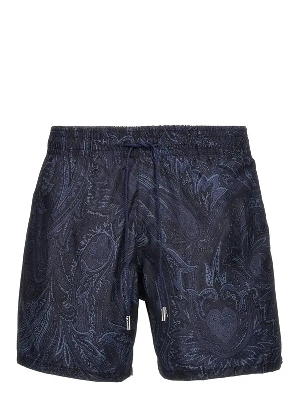 Etro Paisley Print Technical Fabric Midi Boxer Swimsuit - Blue