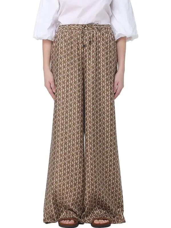 Max Mara Wide Leg Printed Silk Trousers - Brown