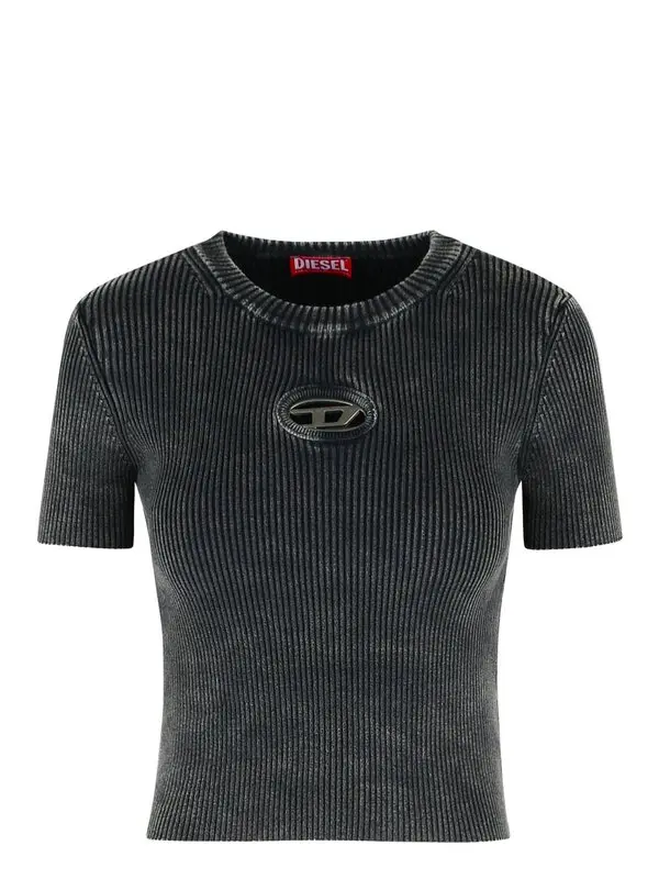 DIESEL® Ribbed Cotton T-shirt With Oval D Logo - Black