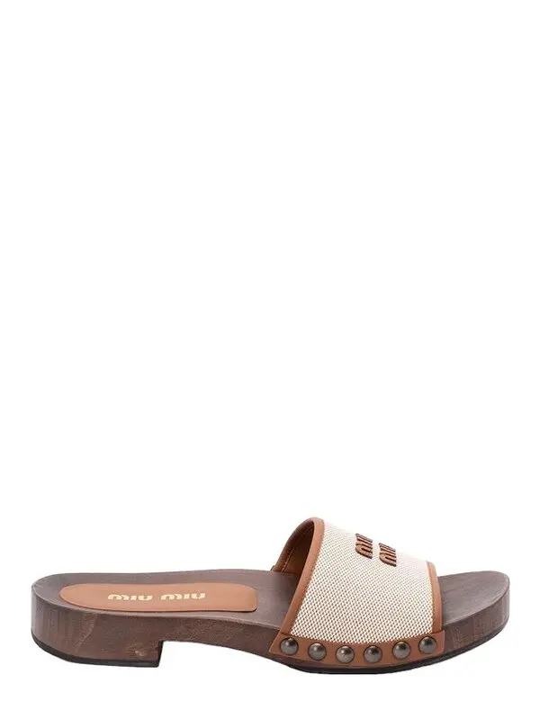Miu Miu Canvas And Leather Clogs - Multicolor