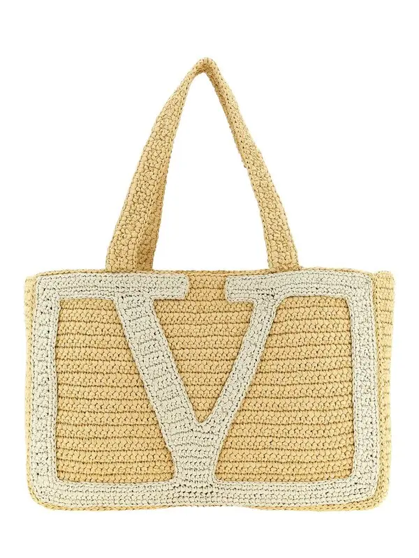 Valentino Garavani Large Viva Superstar Shopping Bag In Crochet Raffia - Cream