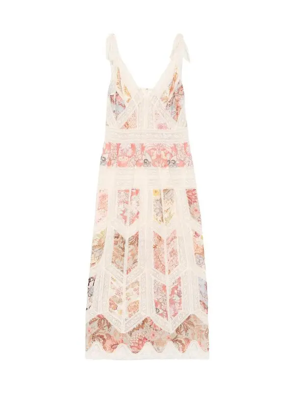 Zimmermann Floral Print Lace Trim Dress - Cream