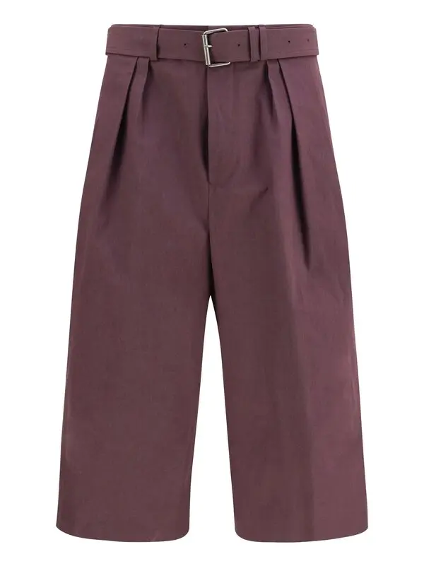 Dries Van Noten Belted Cotton Poplin Pleated Shorts - Purple