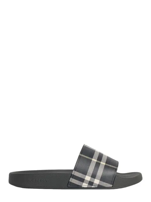 Burberry Check Thicket Polyurethane Sliders - Green