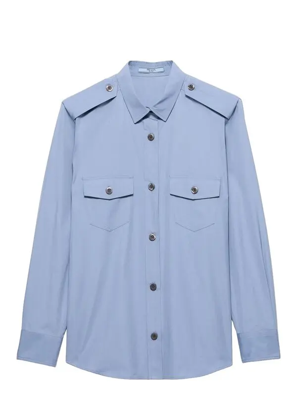 Prada Cotton Shirt With Classic Collar And Pocket Detail - Multicolor