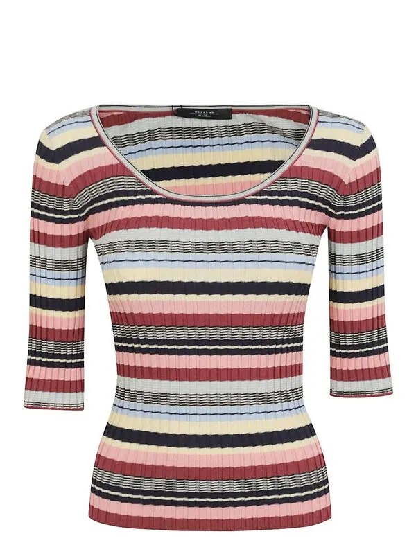 Max Mara Striped Ribbed Knit Sweater - Multicolor