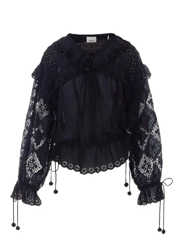 Isabel Marant Étoile Cotton Lace-up Front Blouse - Black