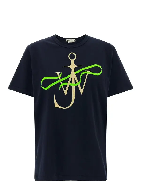 JW Anderson Ribbon Anchor Embroidered Cotton T-shirt - Black
