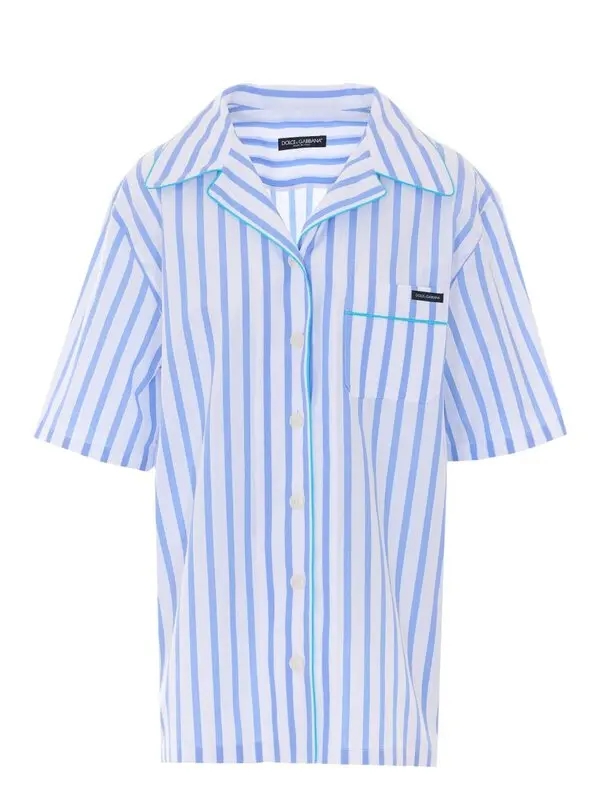 Dolce & Gabbana Striped Cotton & Silk Blend Short-sleeve Shirt - Blue