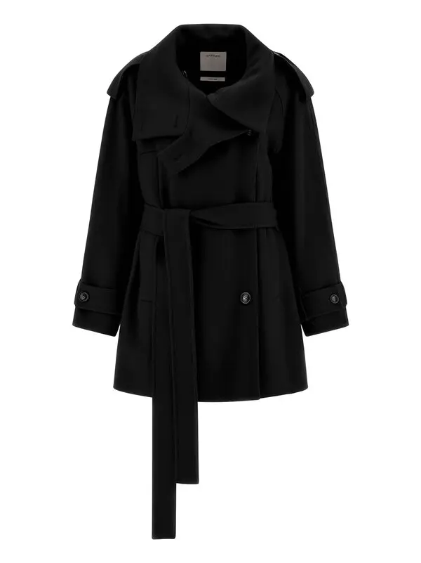 Sportmax Bouquet Short Double-breasted Wool Trench Coat - Black