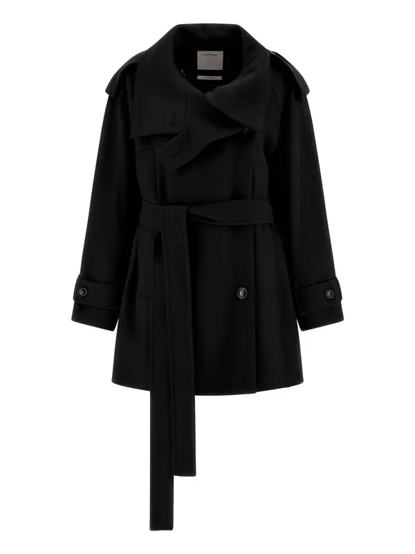 Sportmax Bouquet Short Double-breasted Wool Trench Coat - Black