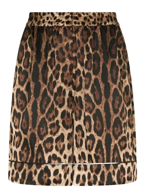 Dolce & Gabbana Leopard Print Silk Shorts - Brown