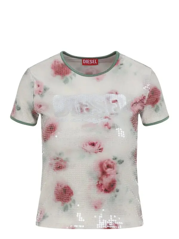 DIESEL® T-unkyel T-shirt With Sequins And Floral Print - White