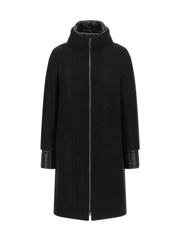 Herno Lamé Thread And Wool Coat - Black
