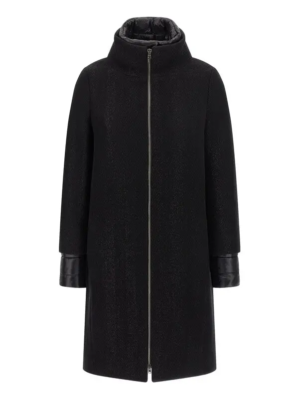 Herno Lamé Thread And Wool Coat - Black