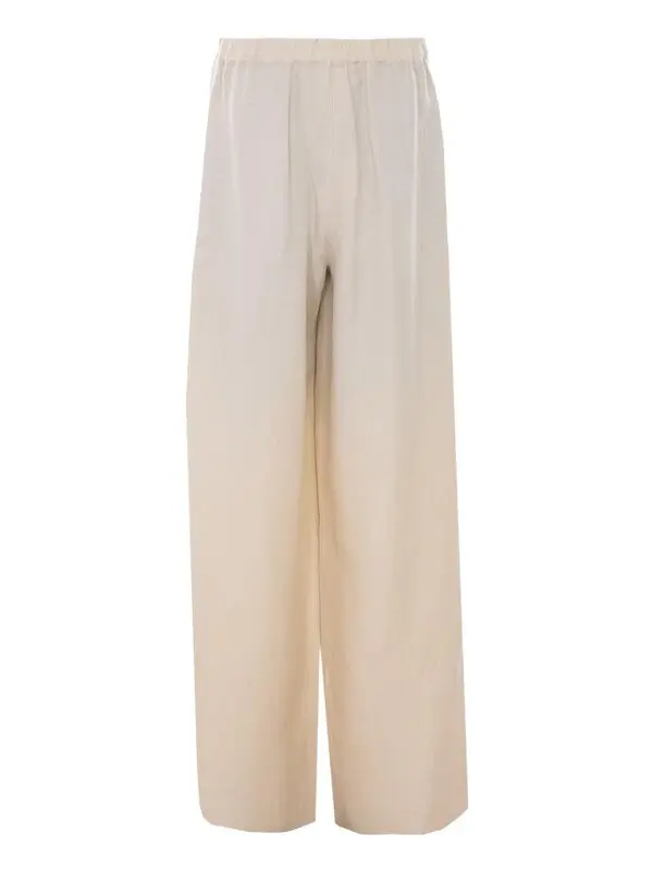 Max Mara Beige Linen Silk Wide Trousers - Cream
