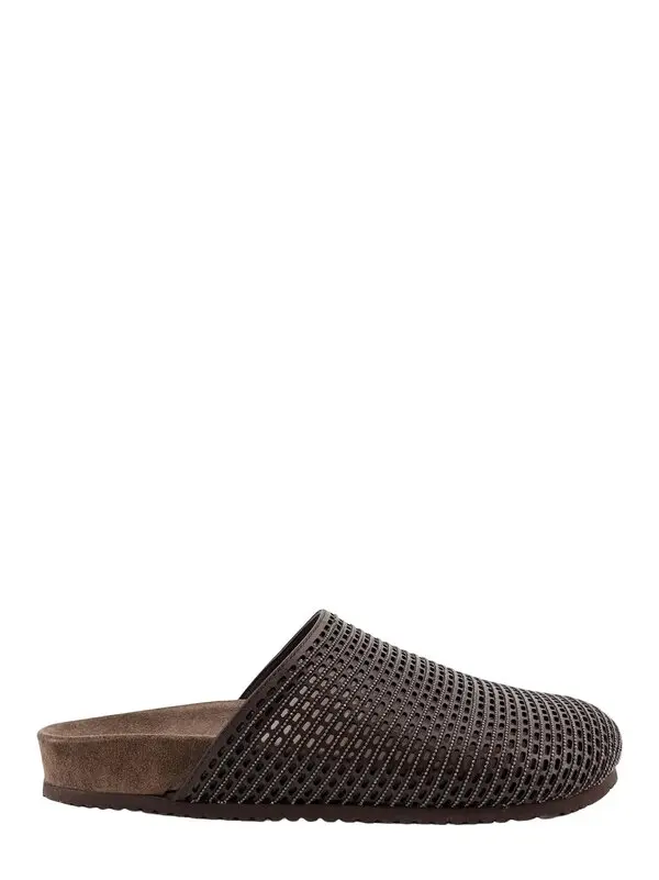 Brunello Cucinelli Leather Sandals With Precious Net Detail - Multicolor