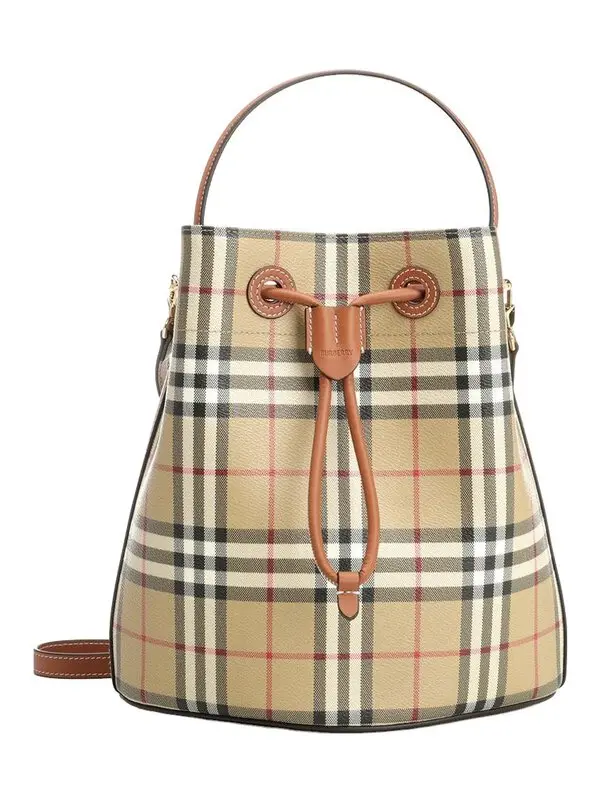 Burberry Bucket Bag In Check Print Coated Cotton Blend - Brown