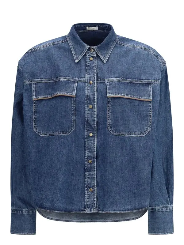 Brunello Cucinelli Denim Shirt With Jewel Details - Blue