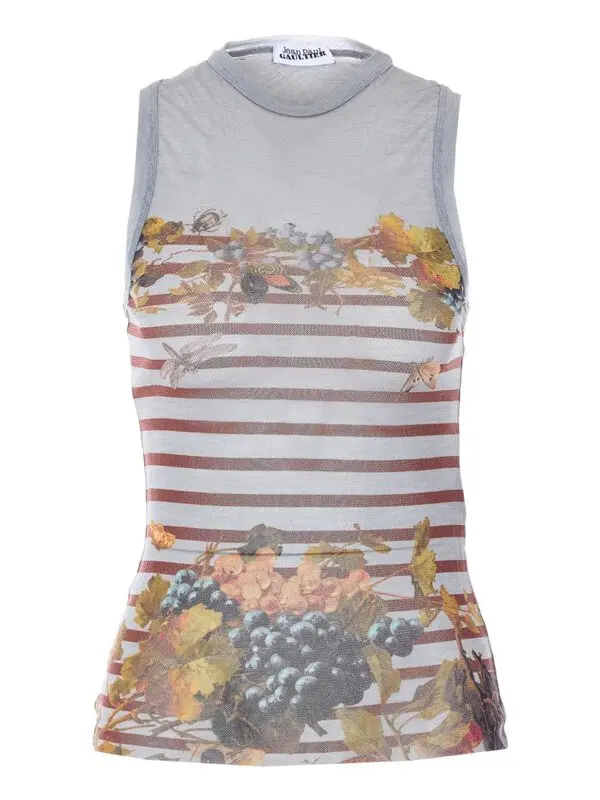 JEAN PAUL GAULTIER Striped Grape Printed Tank Top - Gray