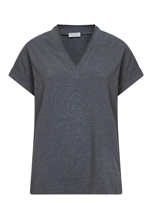 Brunello Cucinelli Grey Stretch Jersey T-shirt With Precious Neckline - Multicolor