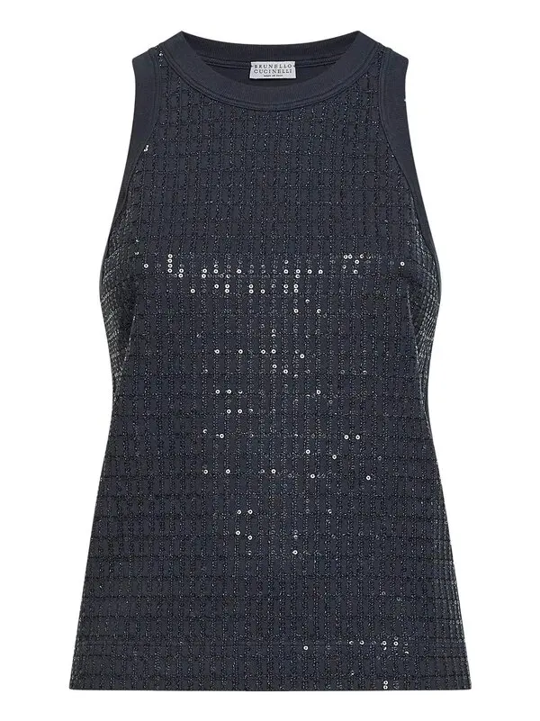 Brunello Cucinelli Sequin Embroidered Check Top - Multicolor