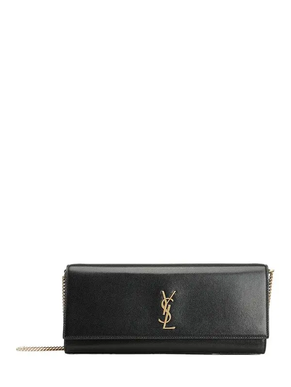 Saint Laurent Kate" Clutch In Grain De Poudre Leather With Cassandre Decoration - Black