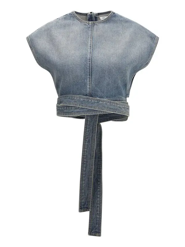Alaïa Denim Belted Top - Blue