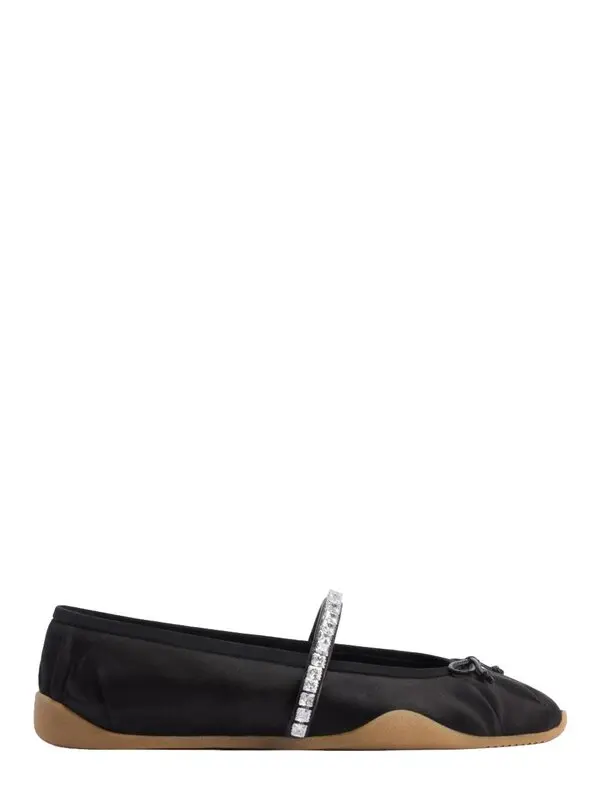 GIUSEPPE ZANOTTI Black Silk Satin Rhinestone Band Ballet Flats - Multicolor