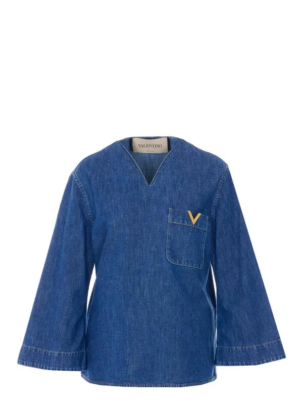 Valentino Garavani Denim Shirt With Embossed Logo - Blue
