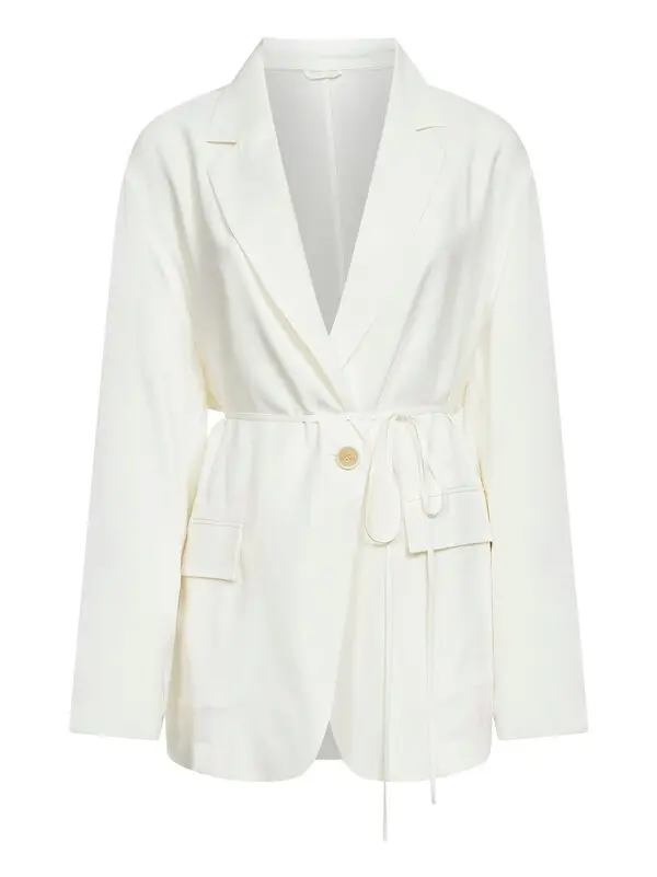 Brunello Cucinelli White Silk Sablé Crêpe Blazer With Monili Embroidery - Multicolor