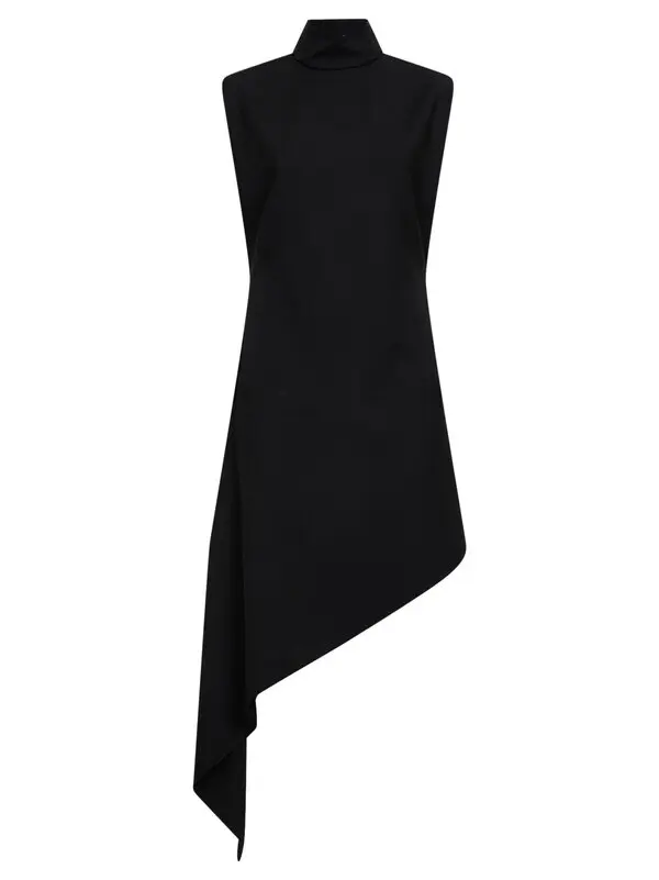 Alaïa Black Wool Gabardine Asymmetrical Dress - Multicolor