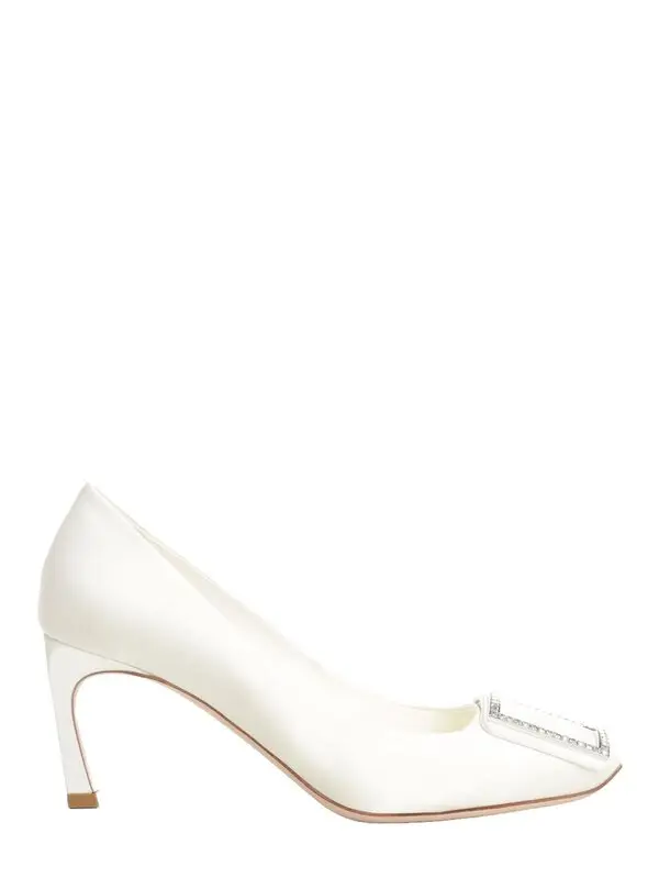 ROGER VIVIER Trompette Silk-blend Satin Pumps With Crystal Buckle - White