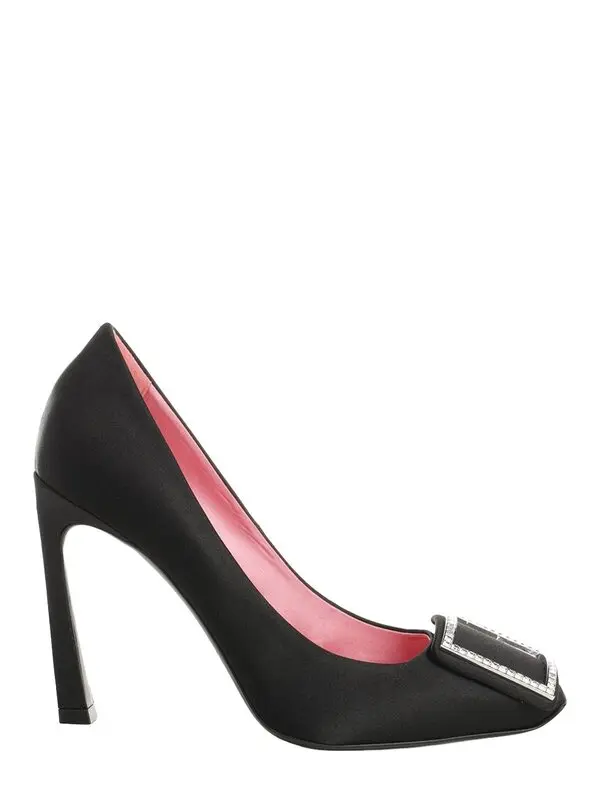 ROGER VIVIER Trompette Crystal Buckle Silk-blend Satin Pumps - Black