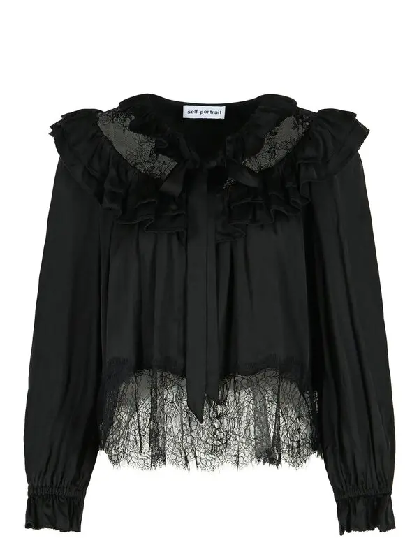 SELF-PORTRAIT Viscose Lace Blouse - Black