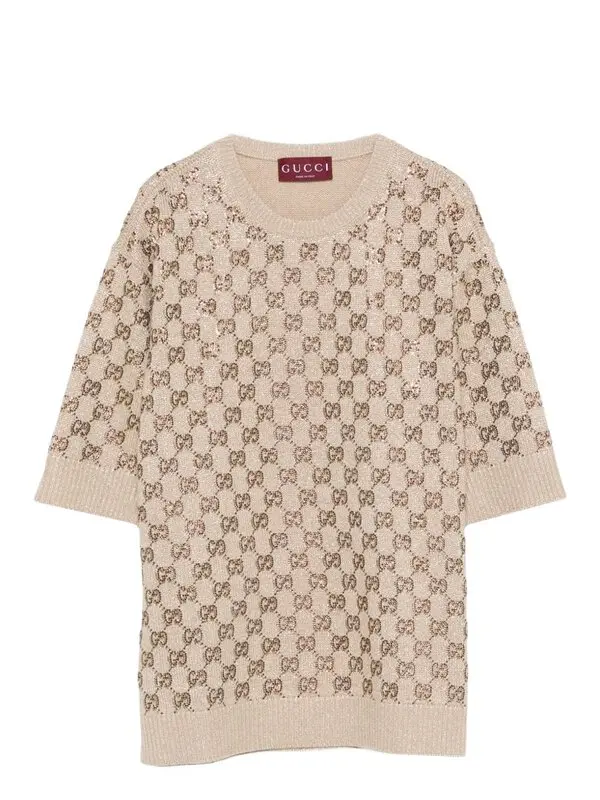 Gucci Gg All-over Sequined Crew Neck Knit Top - Multicolor
