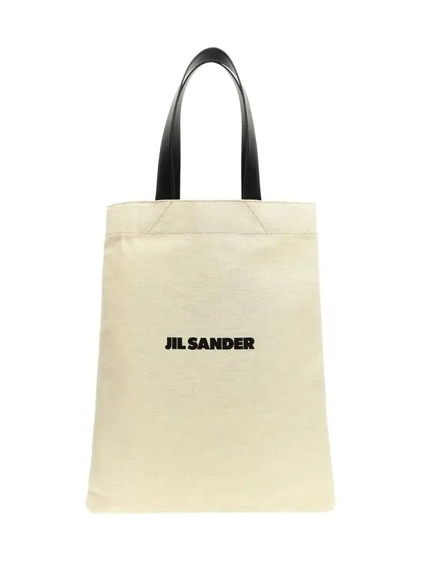 JIL SANDER Flat Shopper Canvas Shopping Bag With Leather Handles - Multicolor