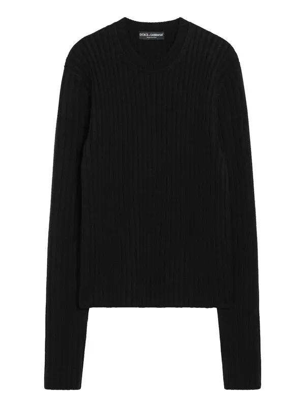 Dolce & Gabbana Ribbed Wool Crewneck Sweater - Black