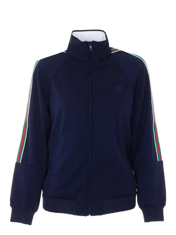 Gucci Technical Jersey Jacket With Zipper And Web Detail - Blue